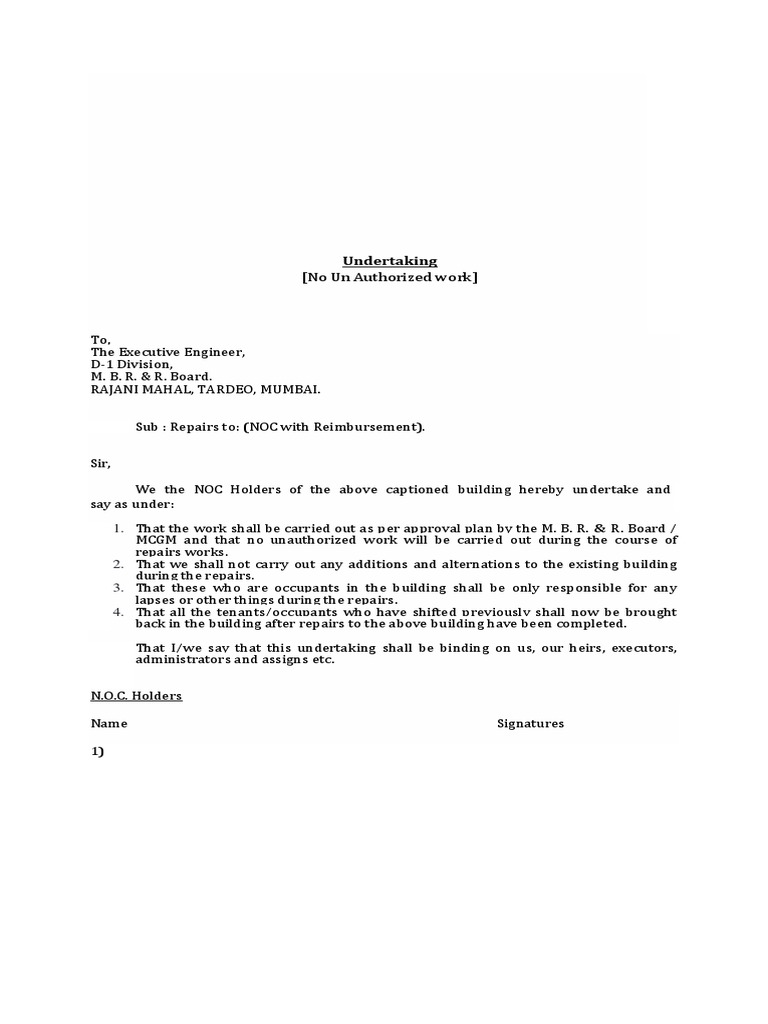 (No Un Authorized Work) : Undertaking | PDF