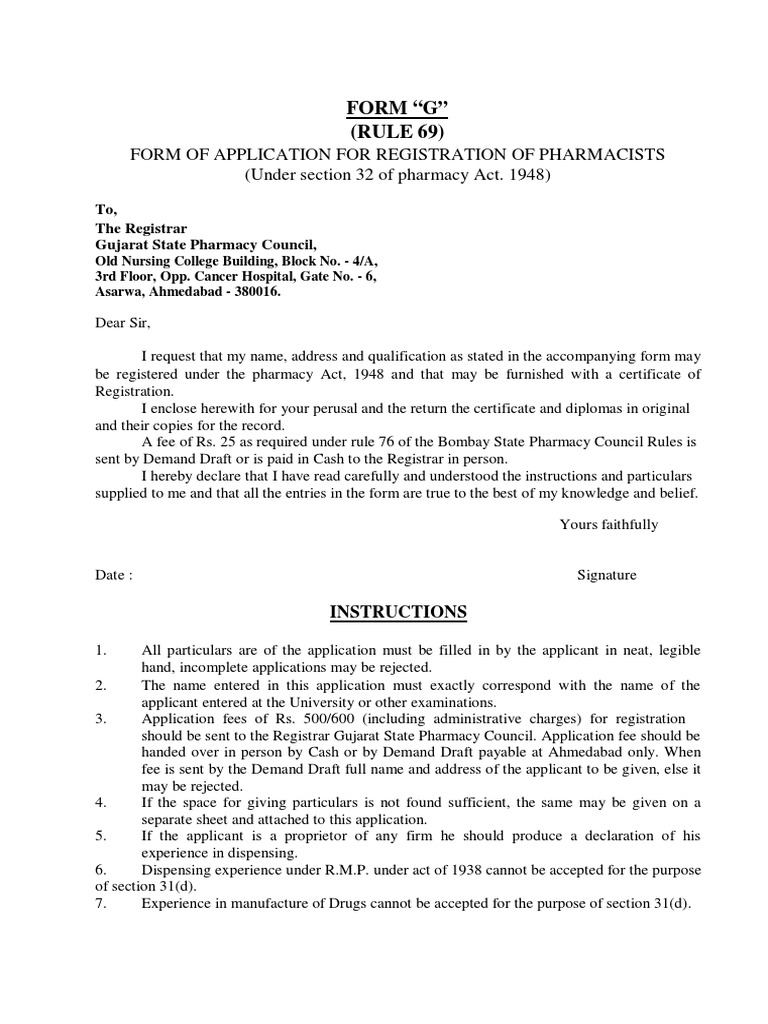 Form G | PDF | Pharmacist | Pharmacy