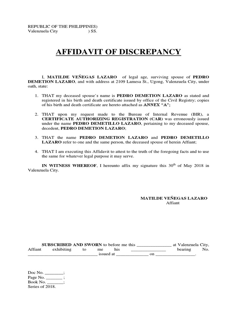 Affidavit of Discrepancy | PDF