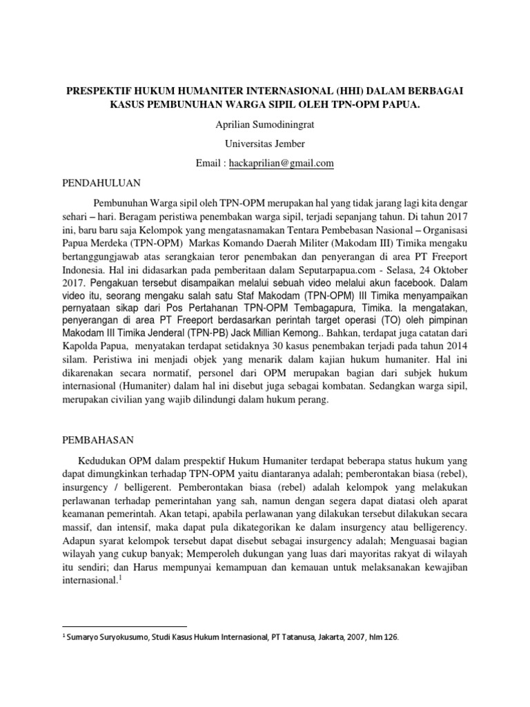 Prespektif Hukum Humaniter Internasional (Hhi) Dalam Berbagai Kasus Pembunuhan Warga Sipil Oleh ...