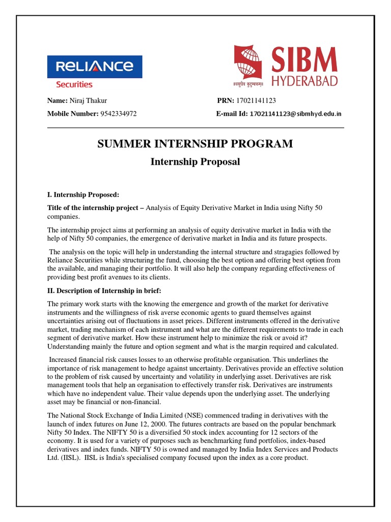 Internship Proposal Report | PDF | Derivative (Finance) | Futures Contract