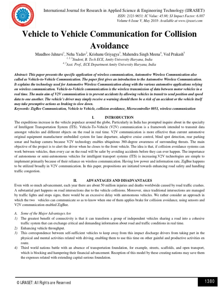 Vehicle To Vehicle Communication For Collision Avoidance | PDF ...