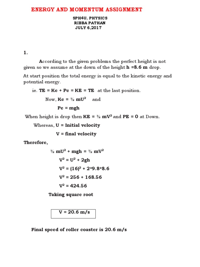 Physics Energy and Momentum Calculations | PDF