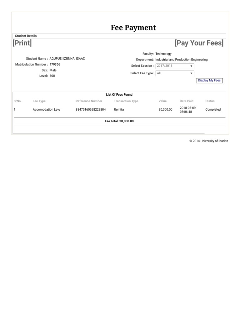 (Print) (Pay Your Fees) : Fee Payment | PDF