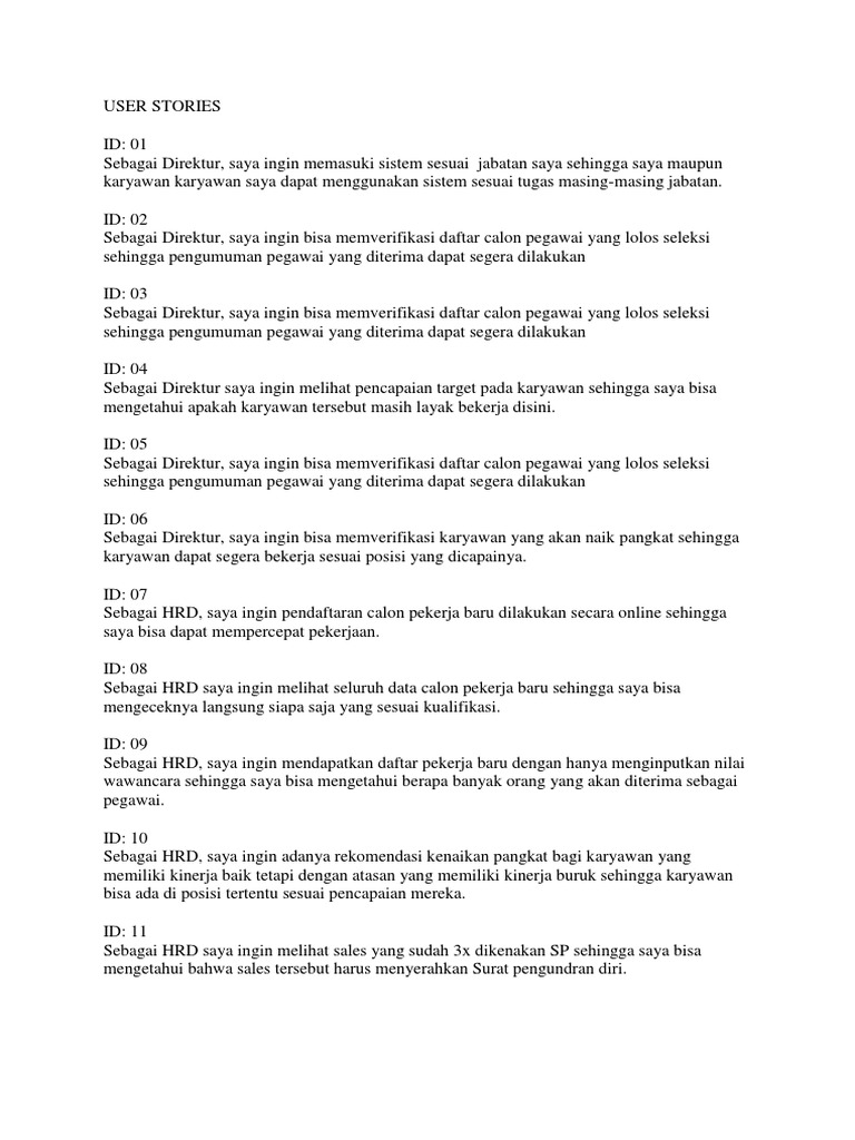 Contoh User Story Scrum | PDF