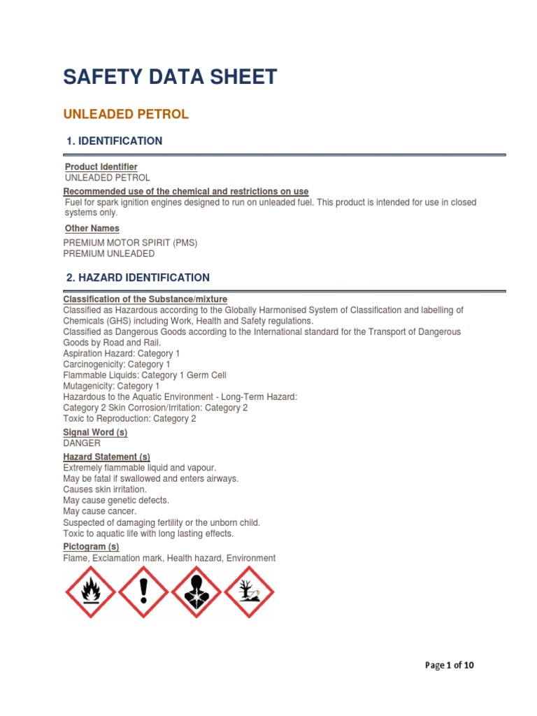 MSDS - Petrol | PDF | Dangerous Goods | Toxicity