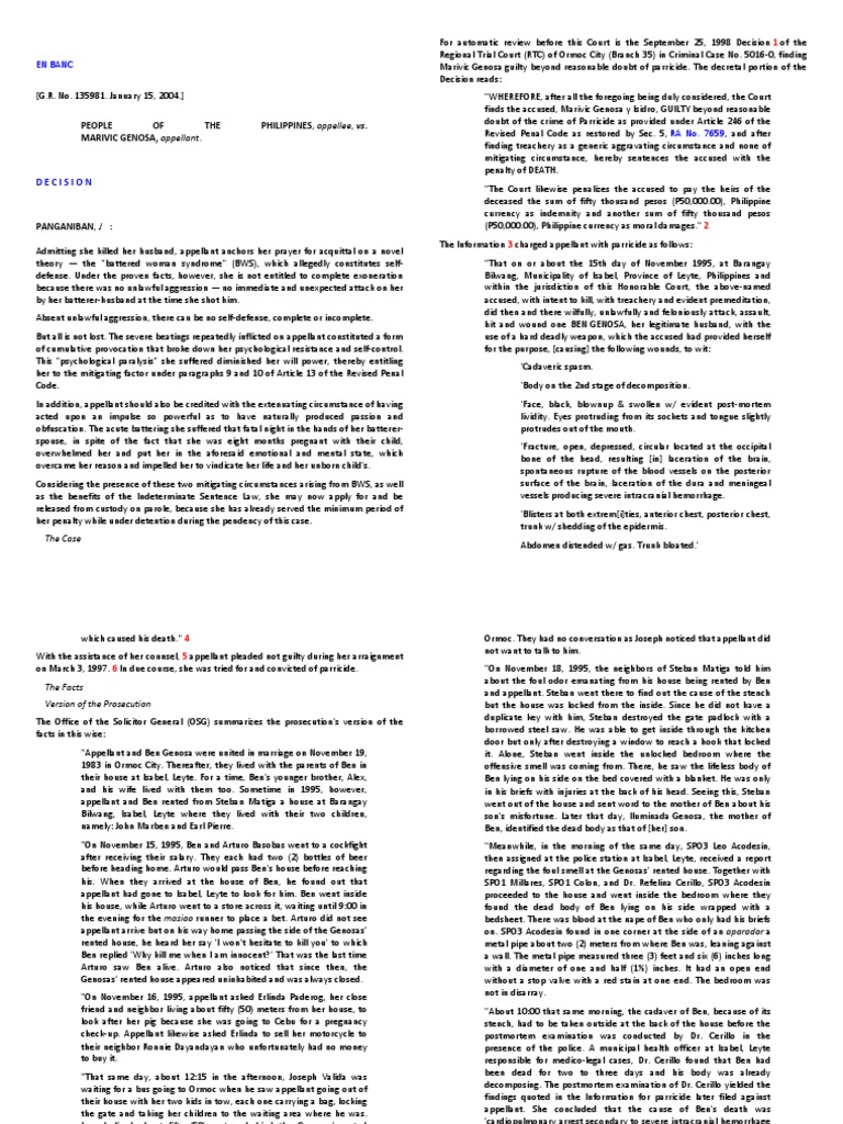 En Banc: People OF THE PHILIPPINES, Appellee, vs. MARIVIC GENOSA, Appellant | PDF | Domestic ...