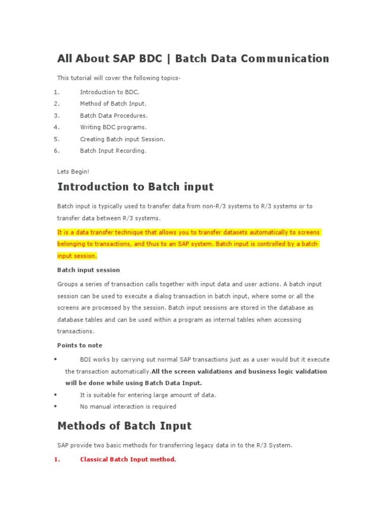 All About SAP BDC - Batch Data Communication | Download Free PDF | Database Transaction ...
