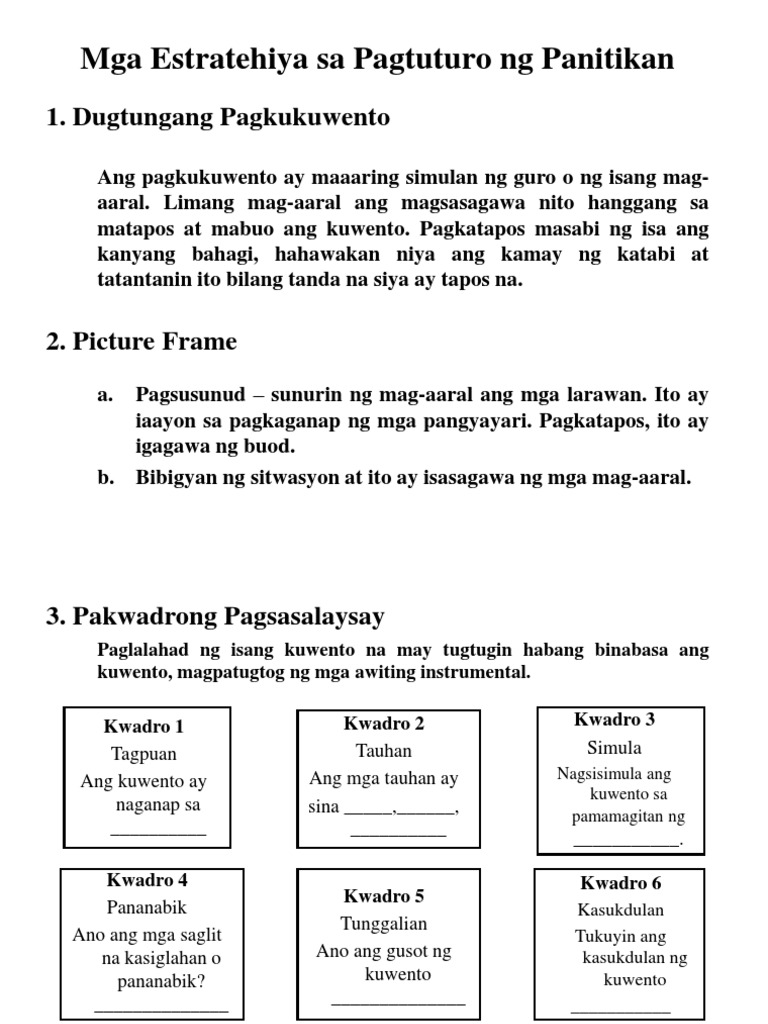Mga Estratehiya Sa Pagtuturo Ng Panitikan