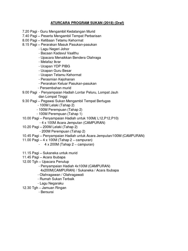 Aturcara Program Sukan | PDF