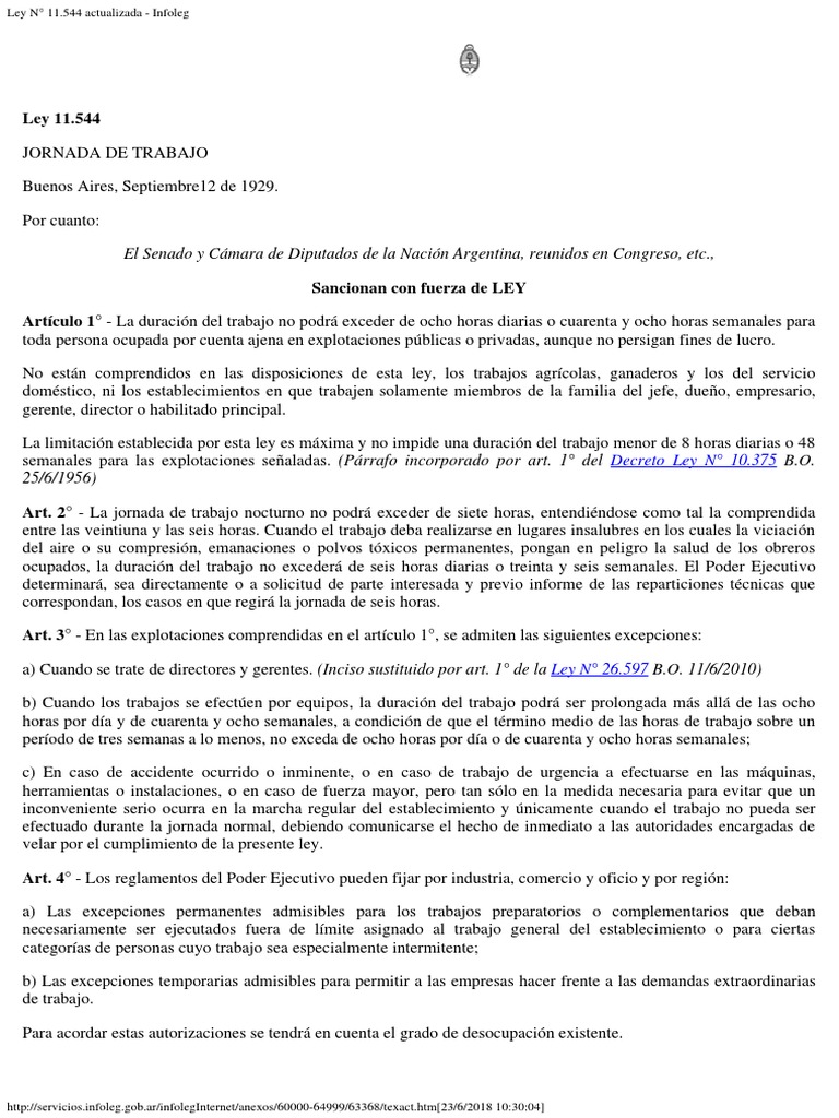 Ley #11544 Actualizada - Infoleg | PDF | Tiempo de trabajo | Salario