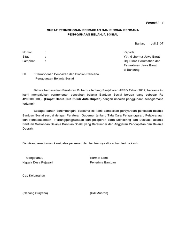 Format Proposal Pencairan RTLH 2017 | PDF