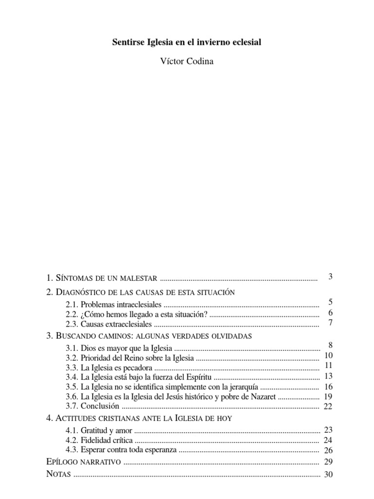 Víctor CODINA - Sentirse Iglesia en El Invierno Eclesial | PDF ...
