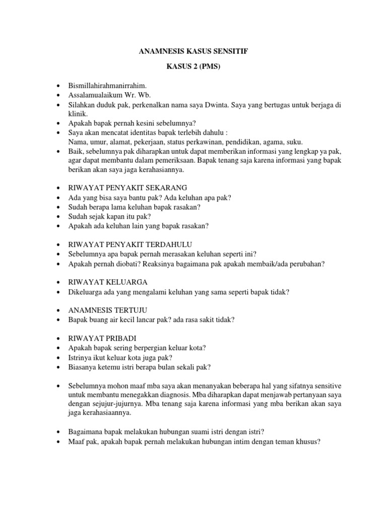 Anamnesis Kasus Sensitif 2 | PDF