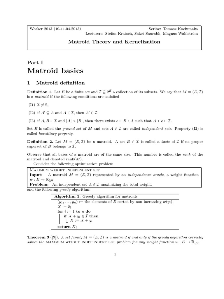 Worker Matroids | PDF | Basis (Linear Algebra) | Matrix (Mathematics)