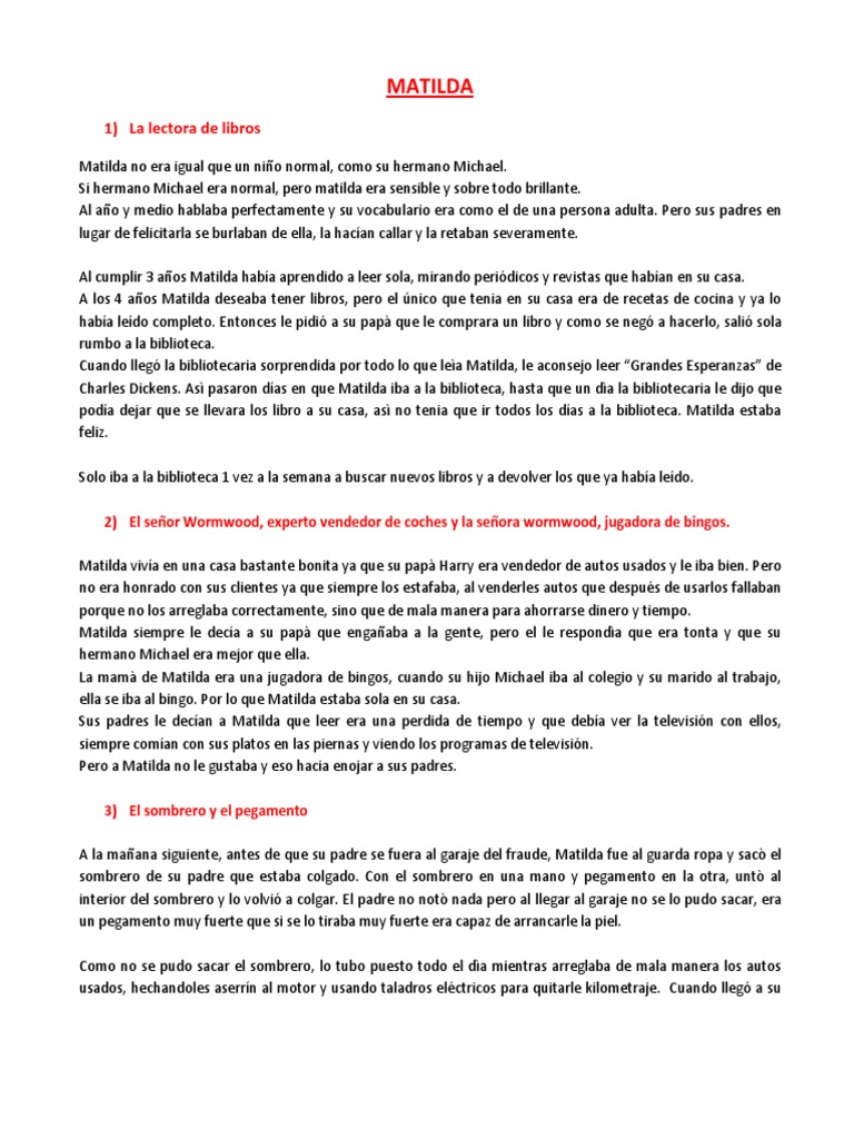 Resumen Matilda | PDF | Ocio
