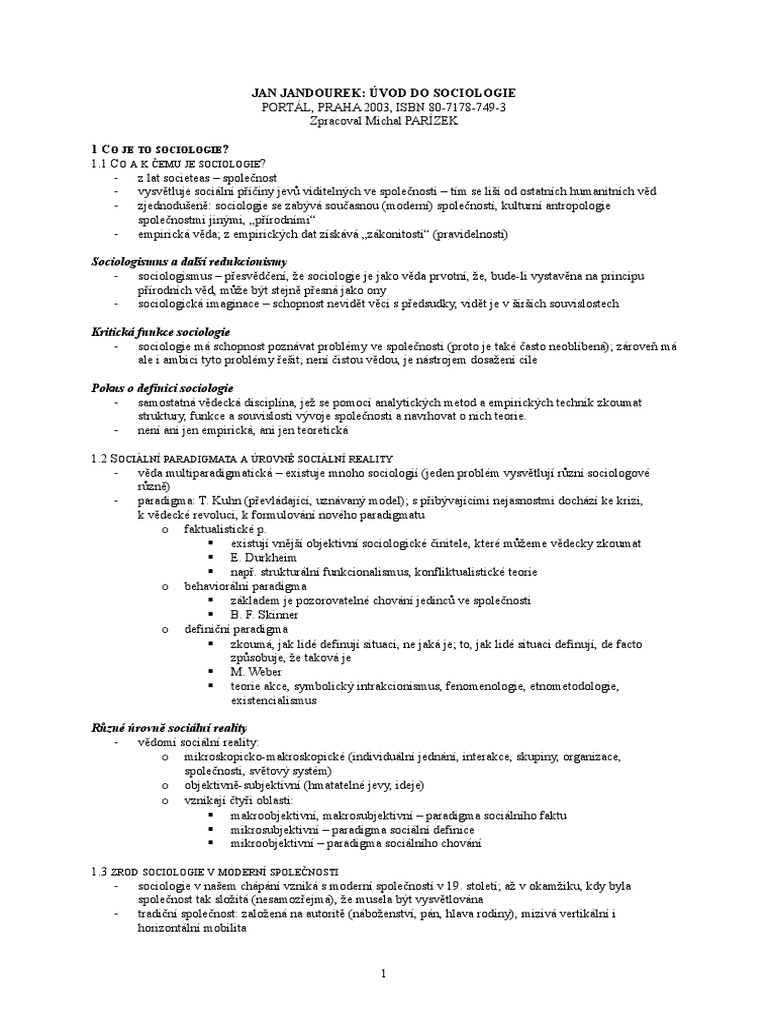 Jandourek - Uvod Do Sociologie - 4 ZBO | PDF
