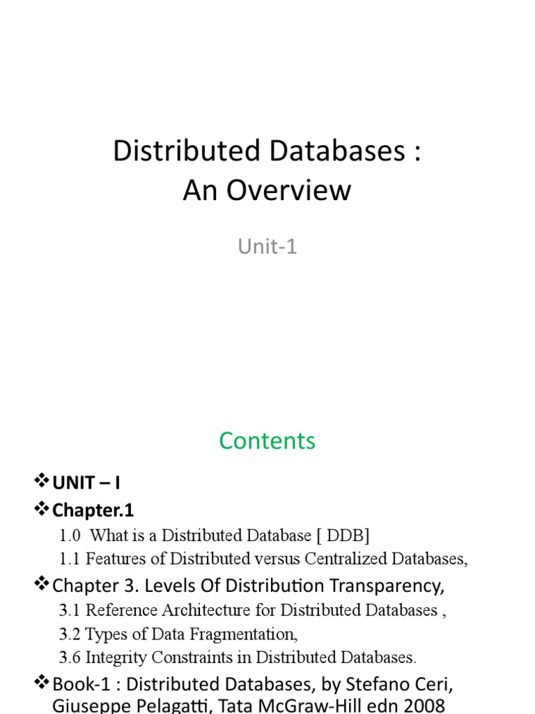 Distributed Databases: An Overview: Unit-1 | PDF | Databases | Computer ...
