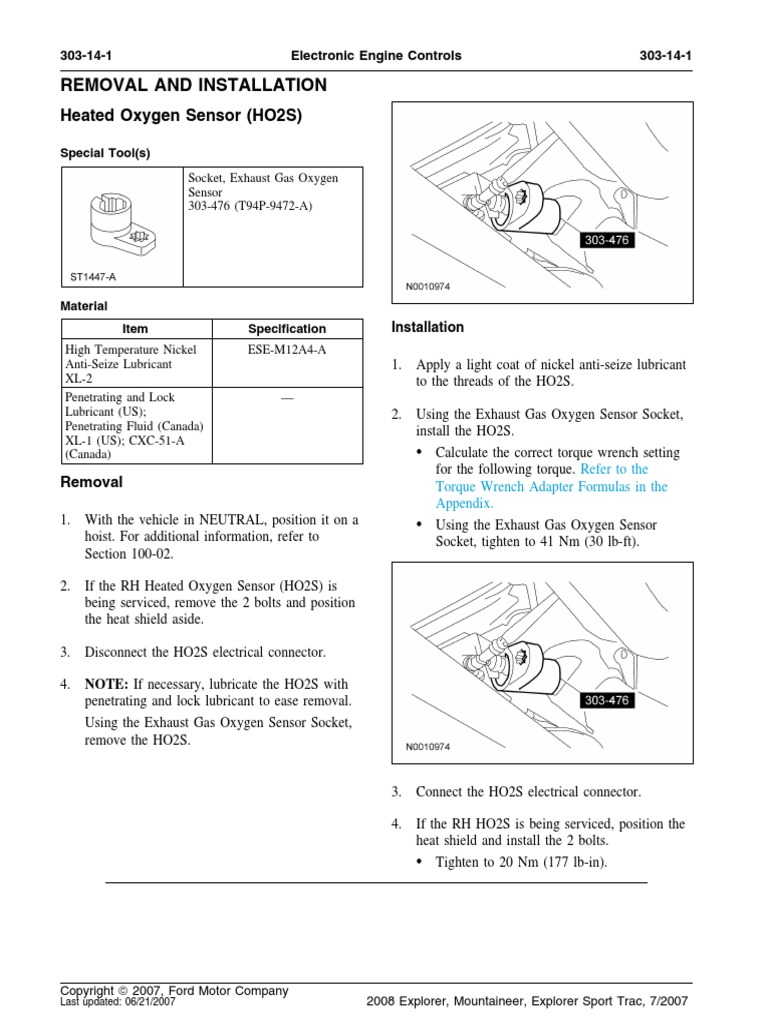 Heated Oxygen Sensor Ho2s Removal and Installation PDF | PDF