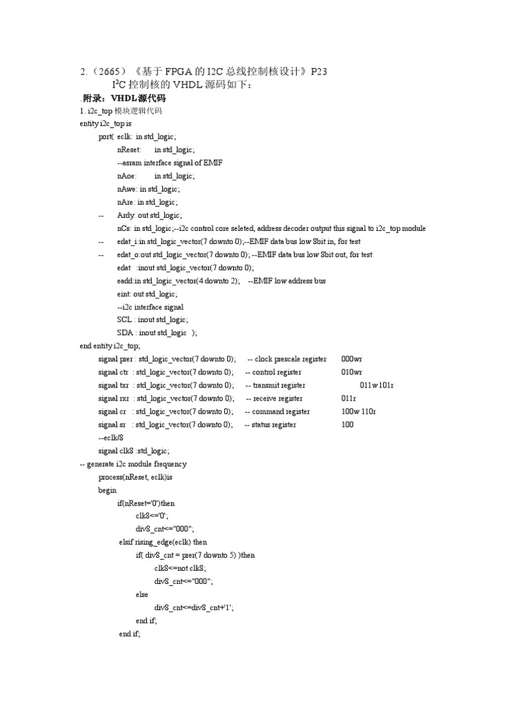 VHDL Design for I2C Control Core | PDF | Digital Technology | Computer ...
