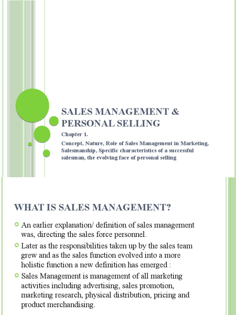 Sales Management and Personal Selling Overview | PDF | Sales | Marketing