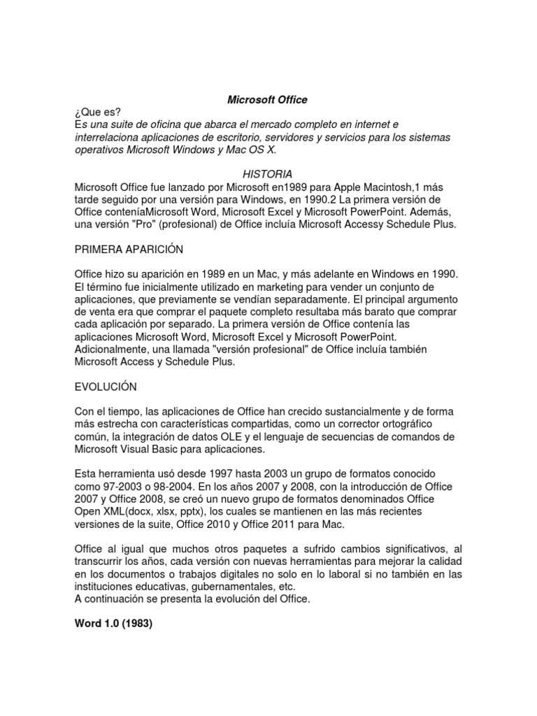 Evolución de Microsoft Word y Office | PDF | Software propietario ...