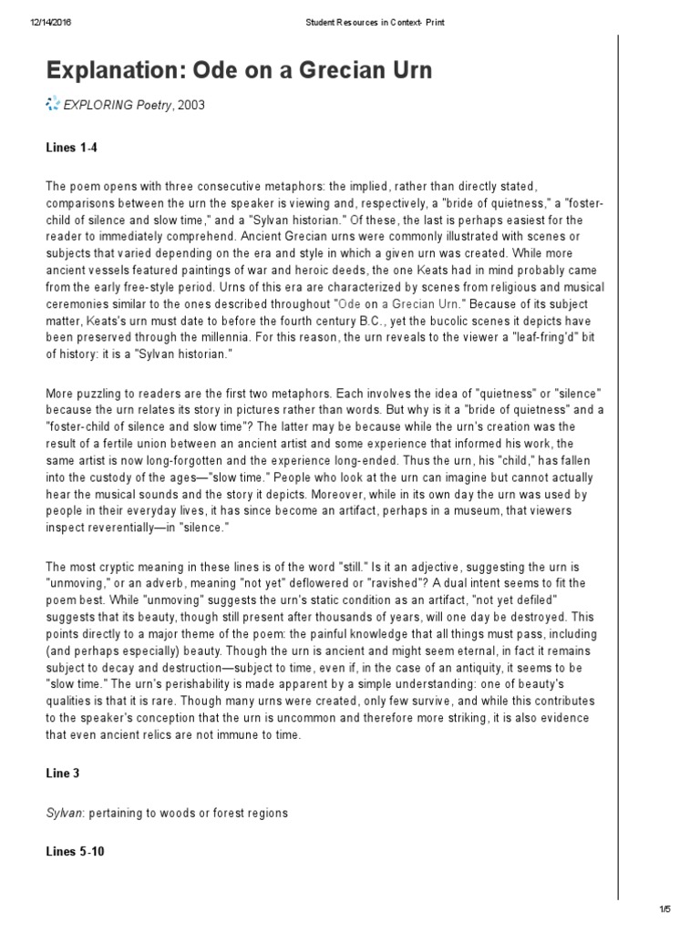Analyzing "Ode on a Grecian Urn" | PDF | Poetry