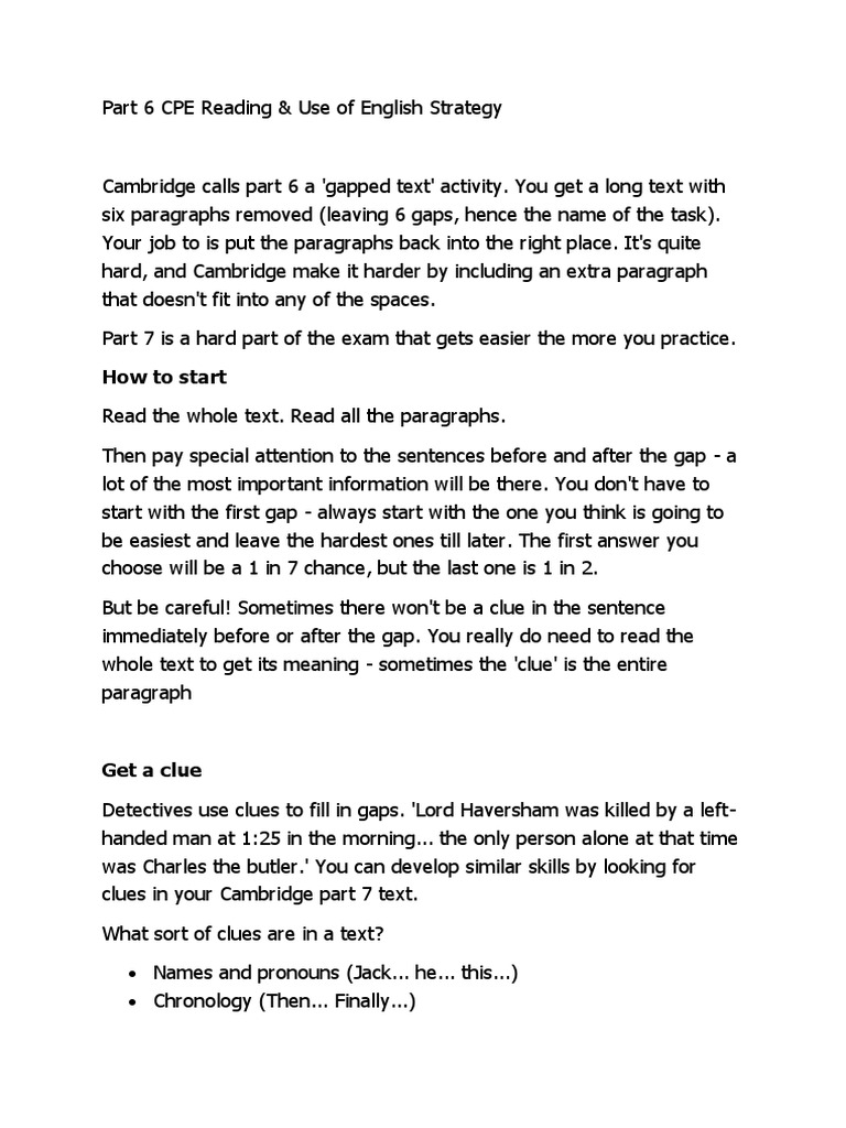 Part 6 CPE Reading 0 USE OF ENGLISH | PDF