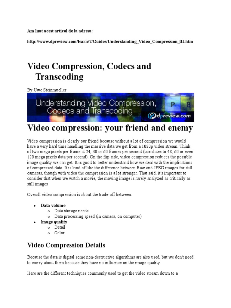Video Compresion Codecs Transcoding | PDF | H.264/Mpeg 4 Avc | Data Compression