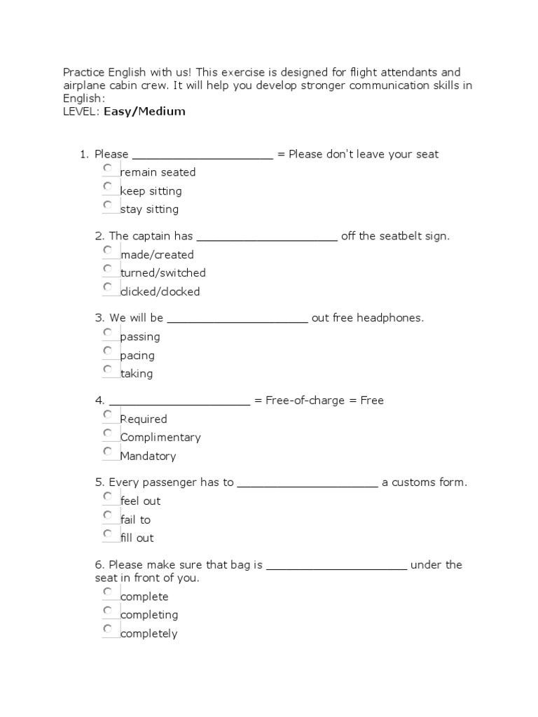 English For Flight Attendant | PDF | Flight Attendant | Airliner