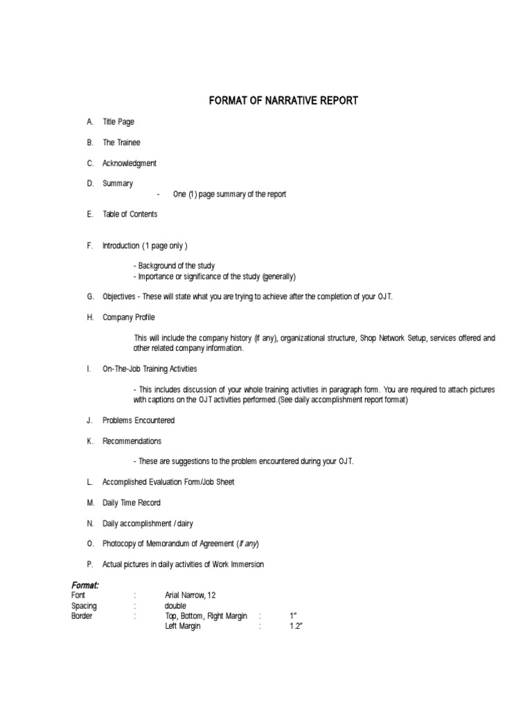 Format of Narrative Report | PDF