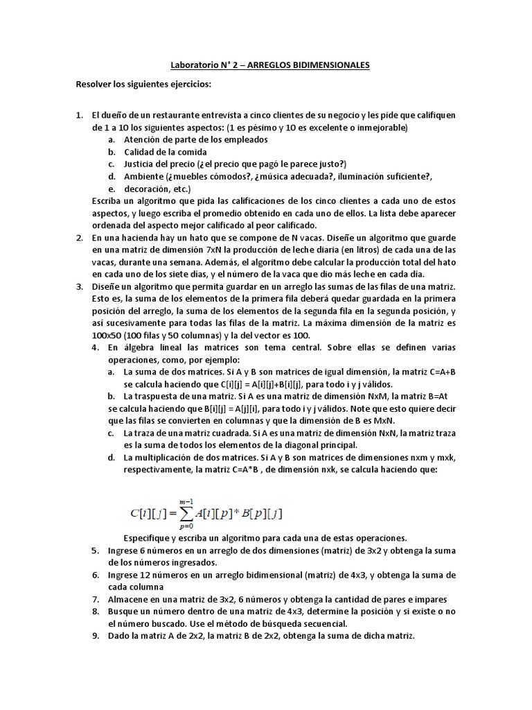 Laboratorio Arreglos Bidimensionales | PDF | Matriz (Matemáticas ...