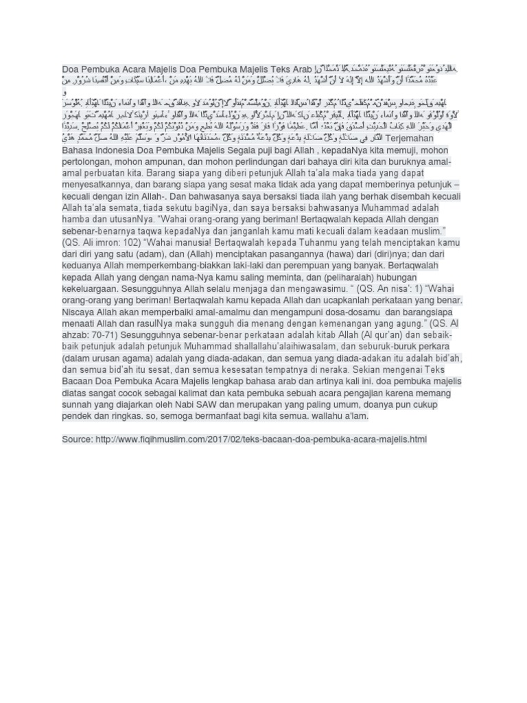 Doa Pembuka Acara Majelis Doa Pembuka Majelis Teks Arab | PDF
