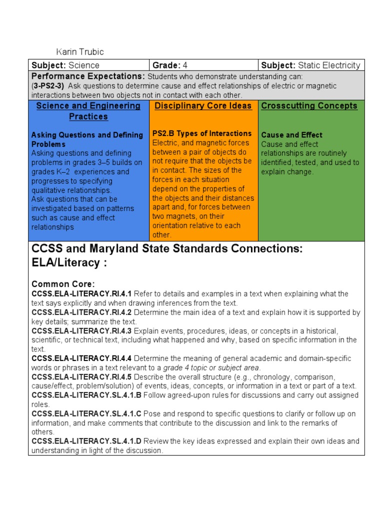 Static Electricity 5e Lesson Plan | PDF | Information | Electric Charge