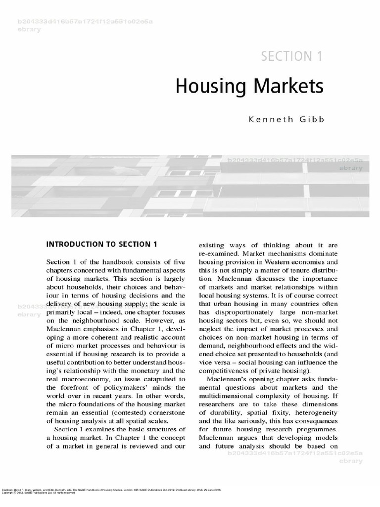0 The SAGE Handbook of Housing Studies Section 1 Housing Markets | PDF