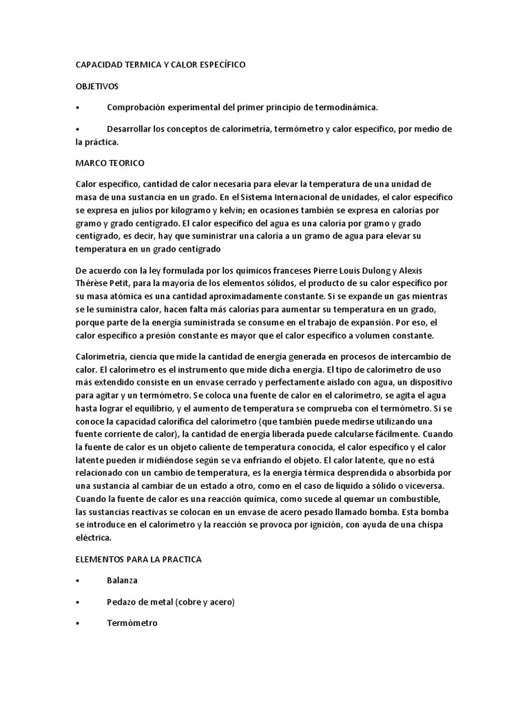Capacidad Termica y Calor Específico | Descargar gratis PDF | Capacidad ...