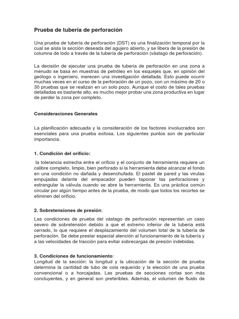 Prueba de Tubería de Perforación DST | PDF | Presión | Descarga ...