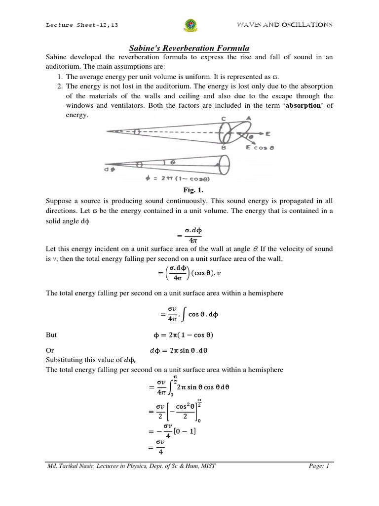 LU Sabine's Formula | PDF | Sound | Logarithm