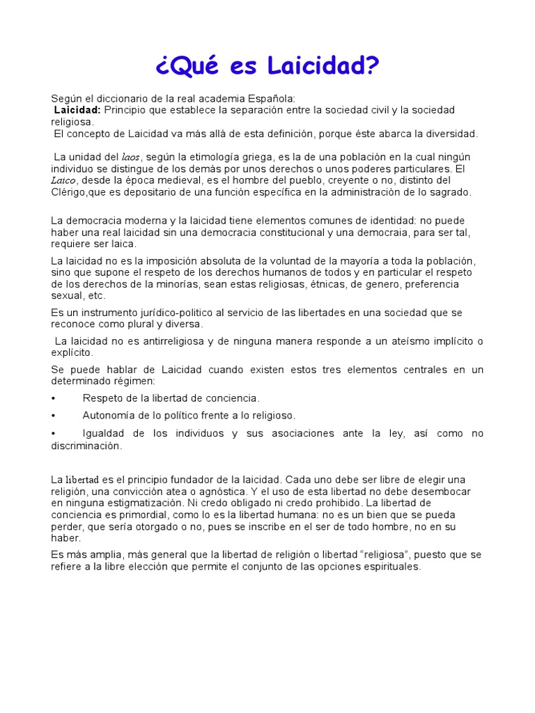Qué es la Laicidad? Principio separación sociedad civil-religiosa | PDF