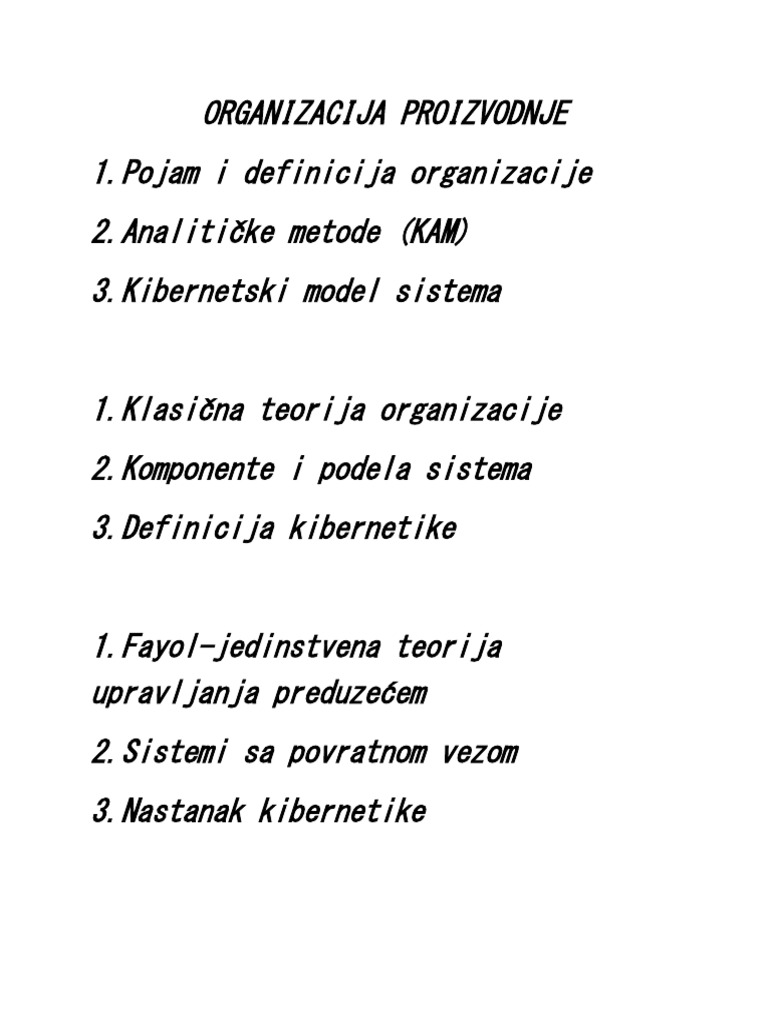 Organizacija Proizvodnje Ispitna Pitanja | PDF