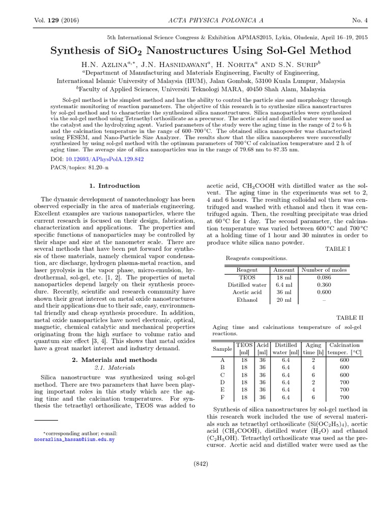 Sol Gel Nanoparticles | PDF | Nanoparticle | Silicon Dioxide