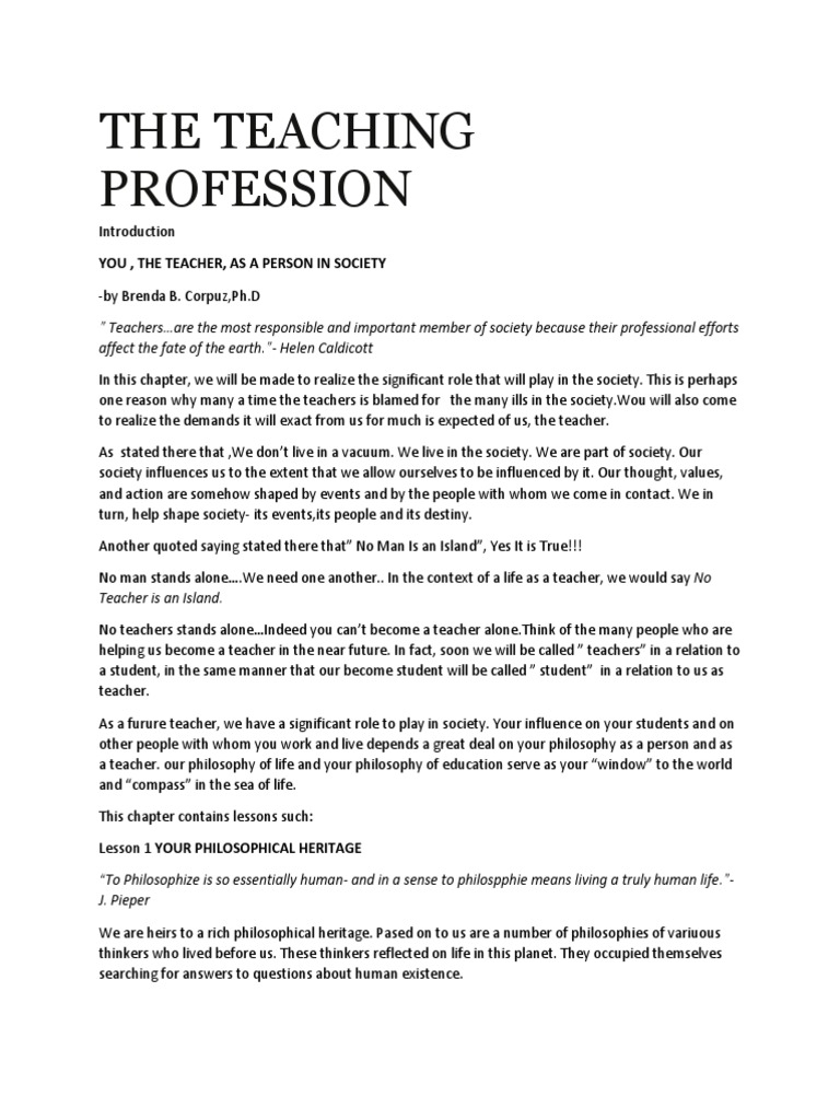The Teaching Profession | PDF | Philosophy Of Education | Teachers