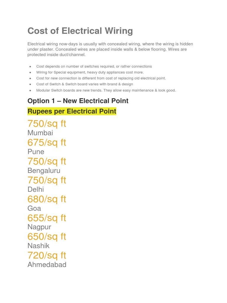 Cost of Electrical Wiring | Download Free PDF | Electrical Wiring | Wire
