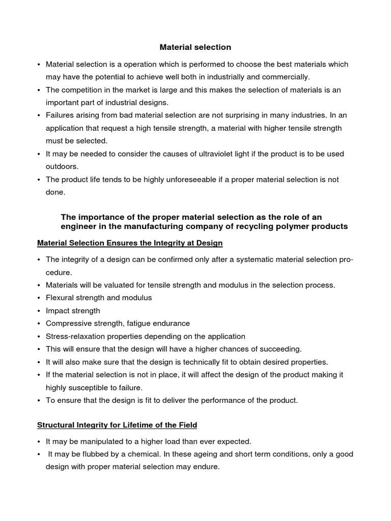 The Importance of Material Selection 3 | PDF | Strength Of Materials | Wear