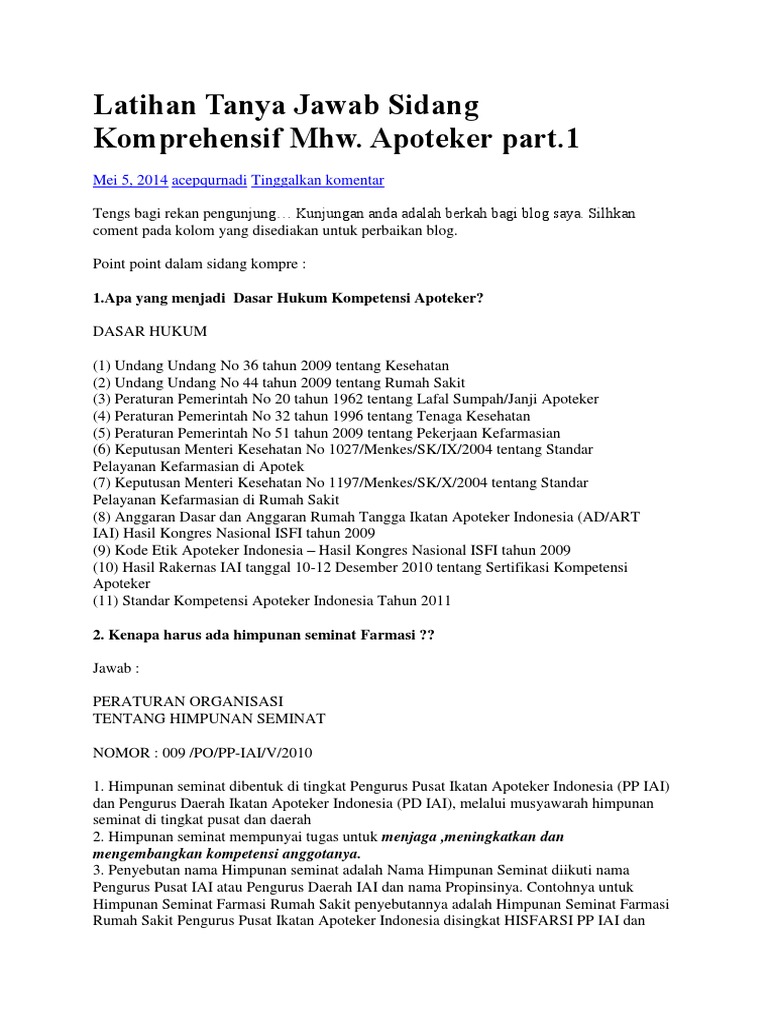 Latihan Tanya Jawab Sidang Komprehensif MHW | PDF