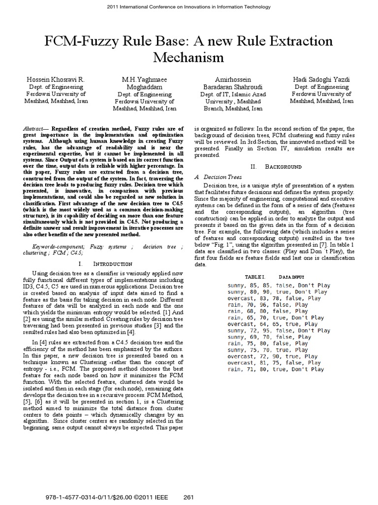 FCM-Fuzzy Rule Base: A New Rule Extraction Mechanism | PDF | Cluster Analysis | Fuzzy Logic