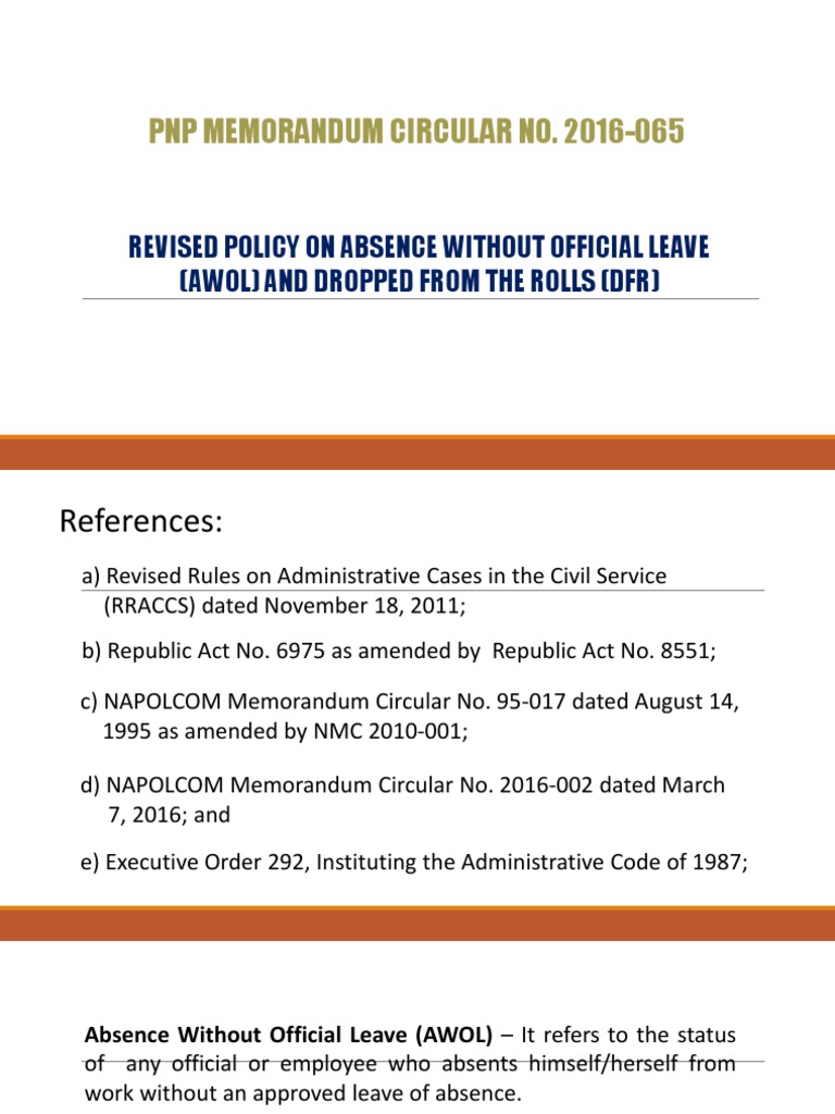 AWOL and DFR Guidelines NMC-2016-065 | PDF | Desertion | Government