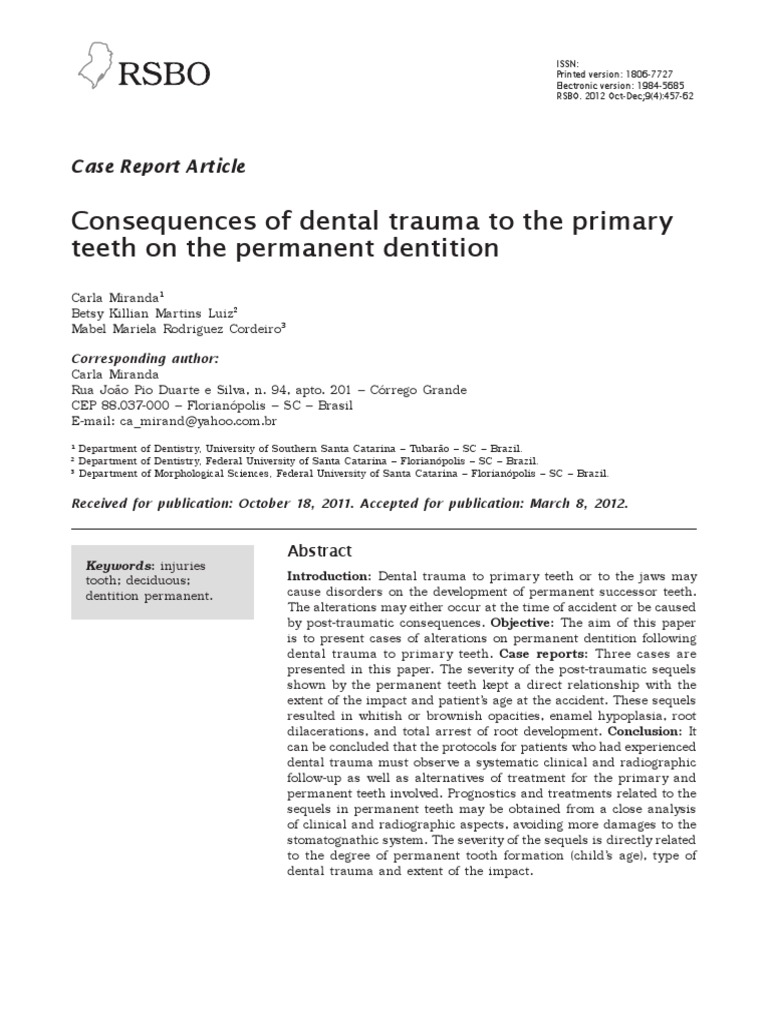 Consequences of Dental Trauma To The Primary Teeth On The Permanent ...