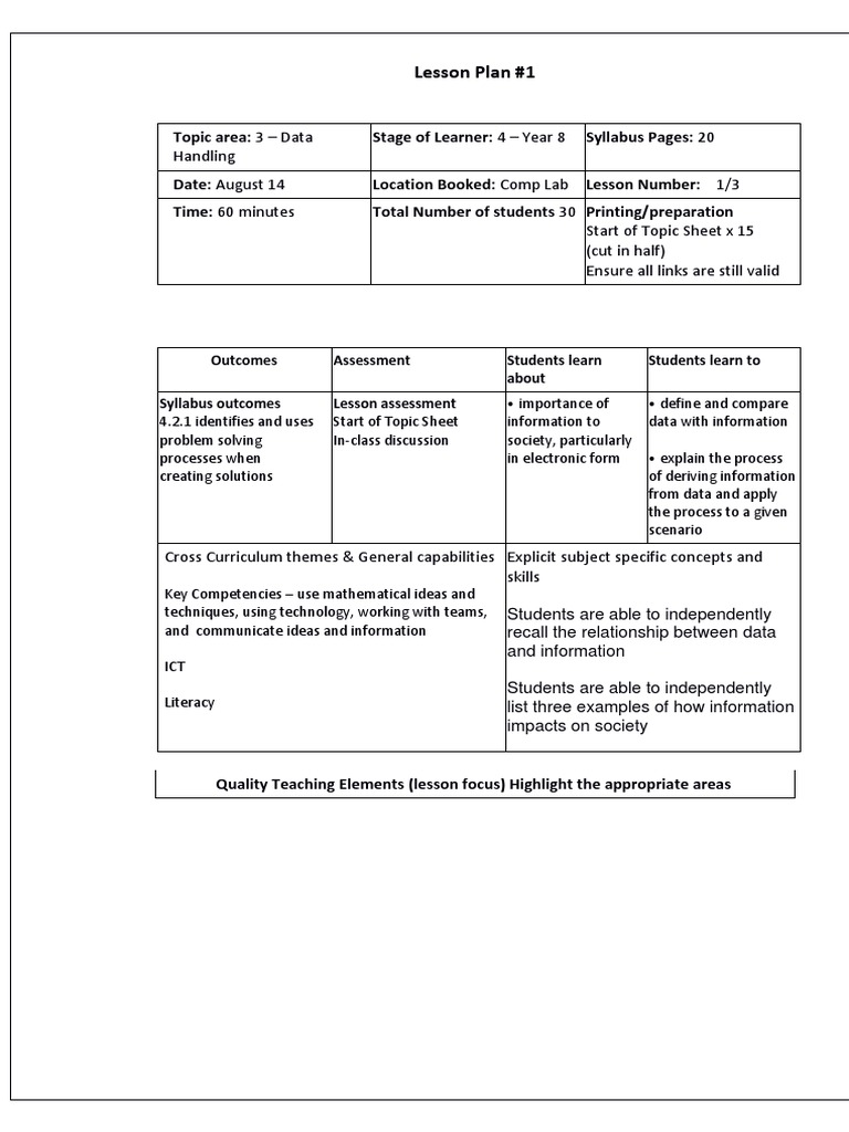 Lesson Plan #1: Outcomes Assessment Students Learn About Students Learn ...