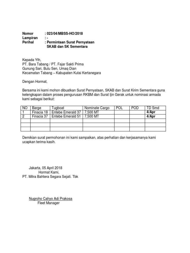 Permintaan SP, SKAB, SP Sementara 05-04-2018 | PDF | Bisnis